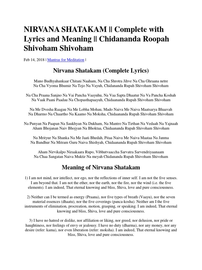 Nirvana Shatakam | PDF | Indian Religions | Hindu Philosophy