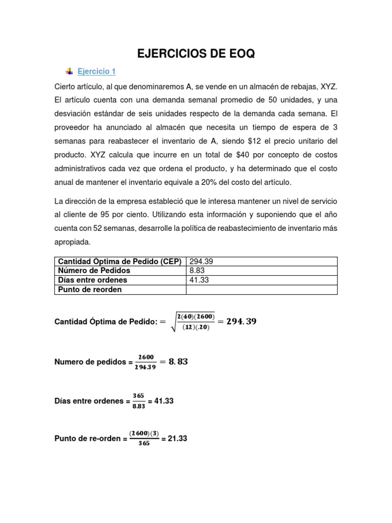 Ejercicios de EOQ y Políticas de Inventario | PDF | Inventario | Procesos de negocio