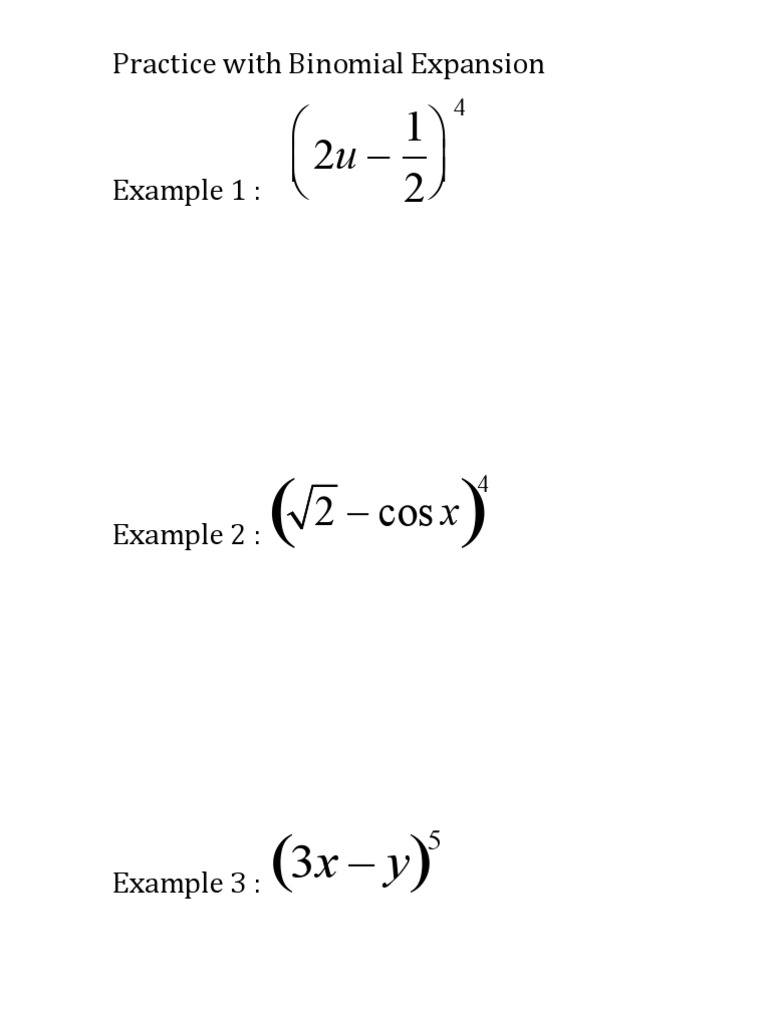 Binomial Expansion Practice Exercises | PDF | Combinatorics | Discrete ...
