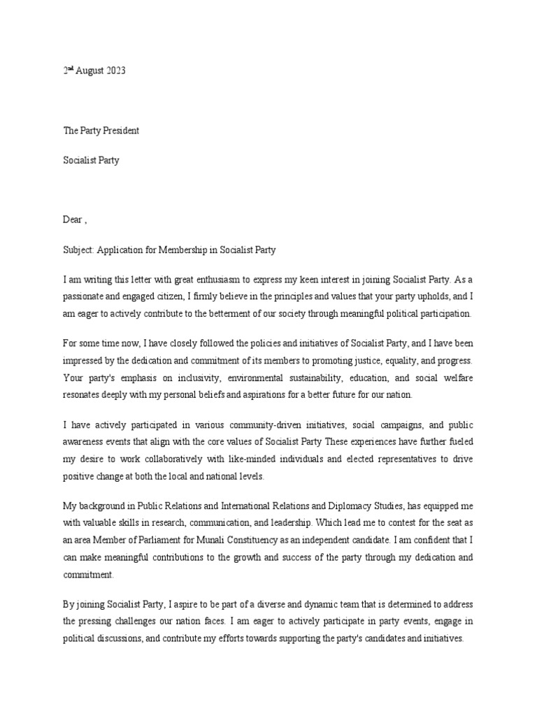 Political PArty Letter | PDF | Socialism | Motivation