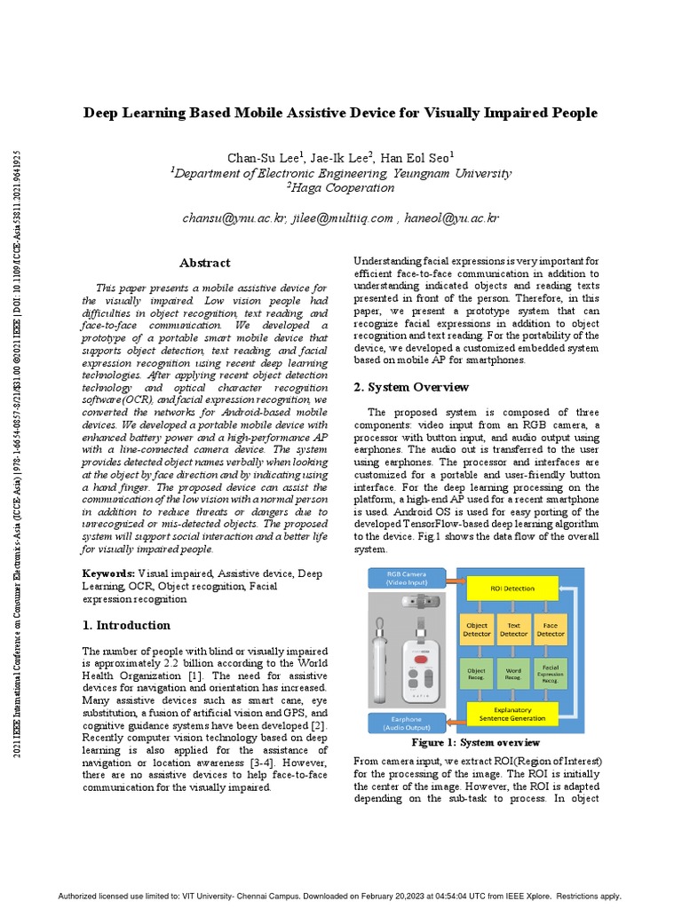 Deep Learning Based Mobile Assistive Device For Visually Impaired People | PDF | Optical ...