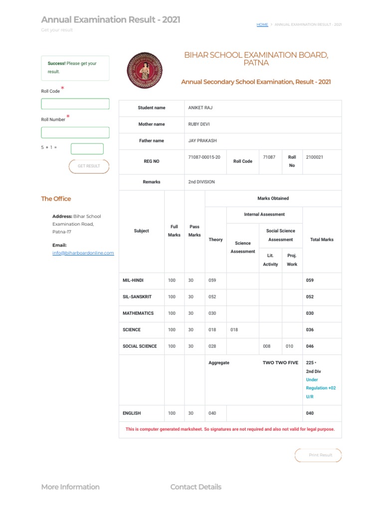 Annual Examinatio2021 - School and Examination Manager | PDF | Science