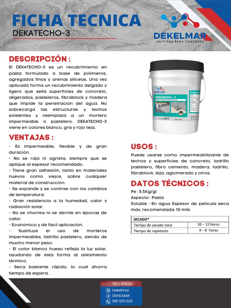 Ficha Tecnica - Dekatecho 3 | PDF | Hormigón | Materiales