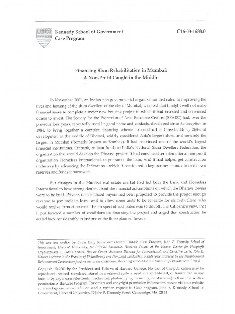 03 Financing Slum Rehabilitation in Mumbai A Non Profit Caught in The Middle Case Study | PDF