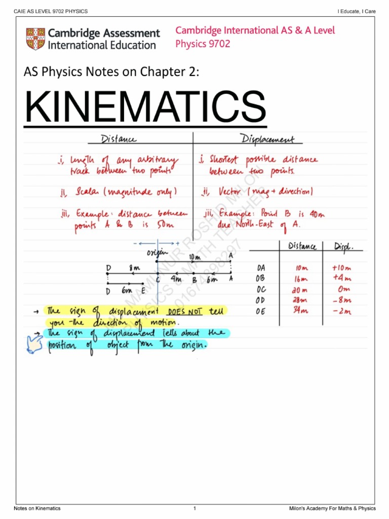 CH 2 Kinematics As Level Physics Notes | PDF