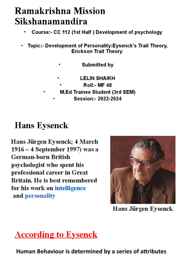 Eysenck's Trait Theory of Personality | PDF
