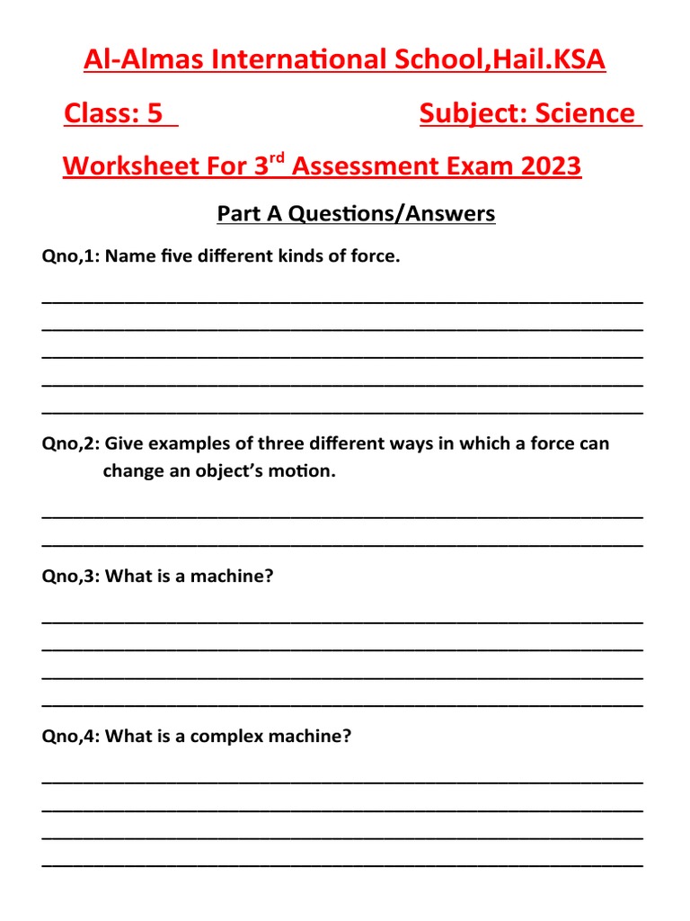 Grade 5 Science Worksheet & Answers | PDF | Light | Shadow