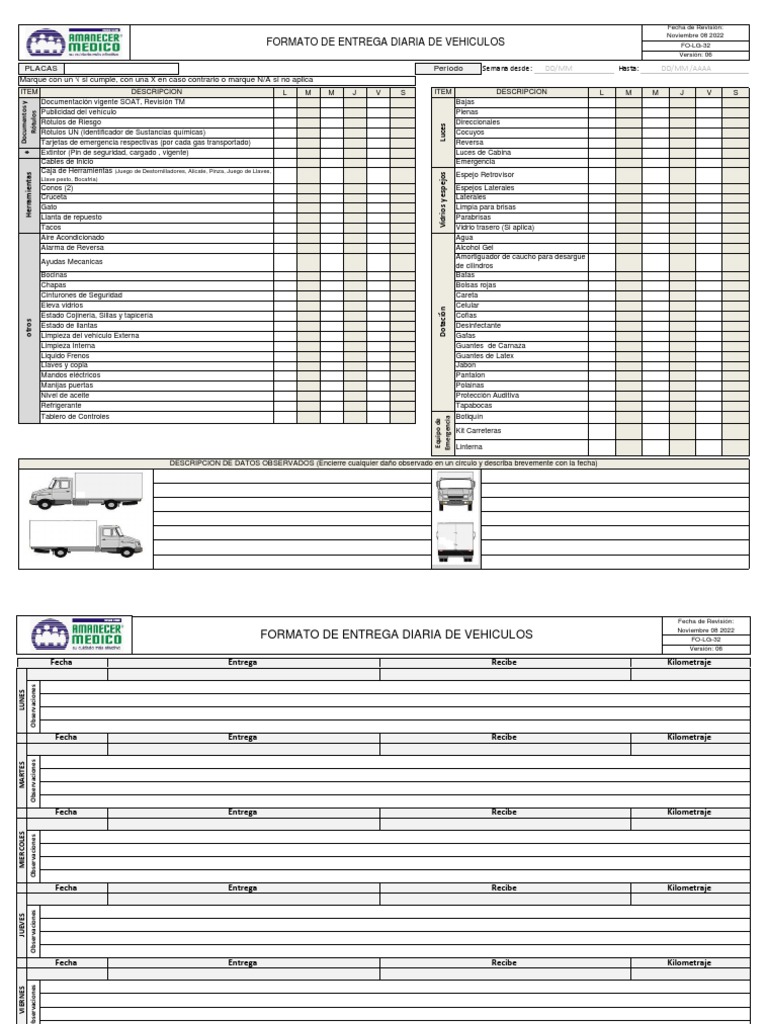 Formato Entrega Diaria de Vehiculos | PDF | Carros deportivos | Vehículos