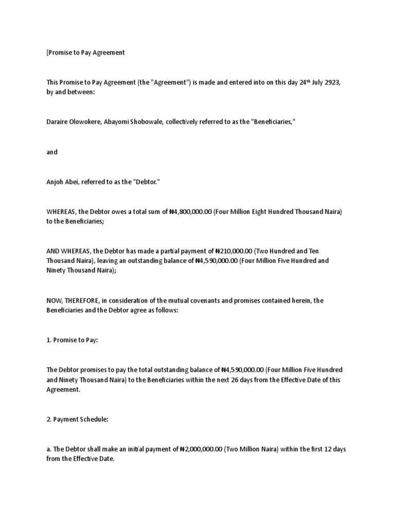 Promise To Pay | PDF | Debtor | Private Law