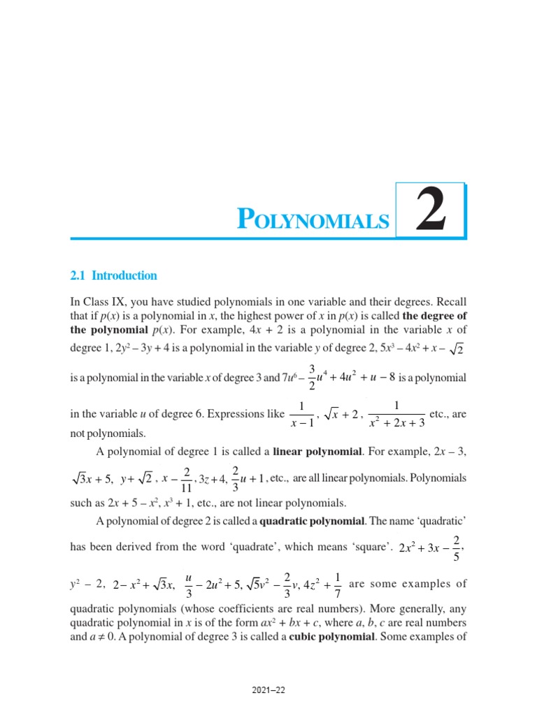Polynomials 2 | PDF | Polynomial | Quadratic Equation
