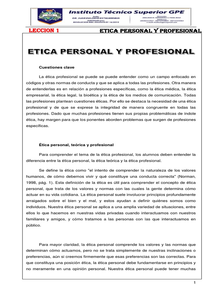 Ética: Valores y Conducta Profesional | PDF