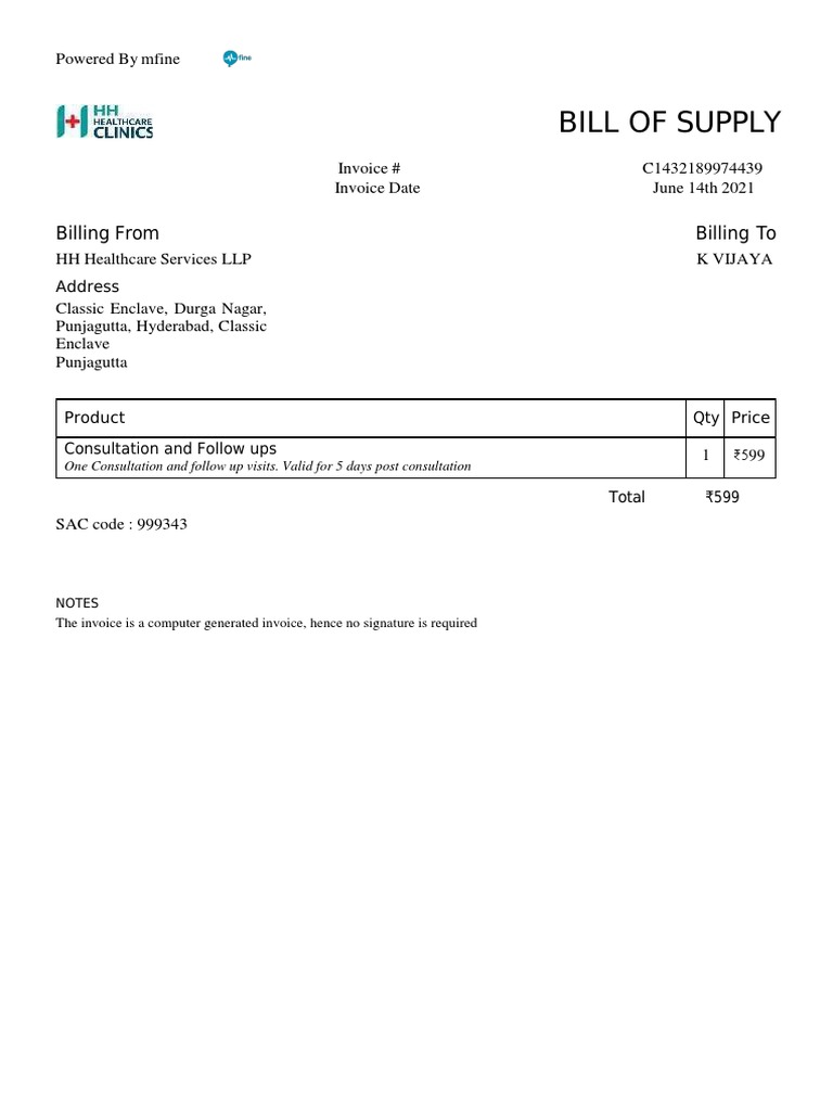 Vijaya Mfine Bill June 14TH | PDF