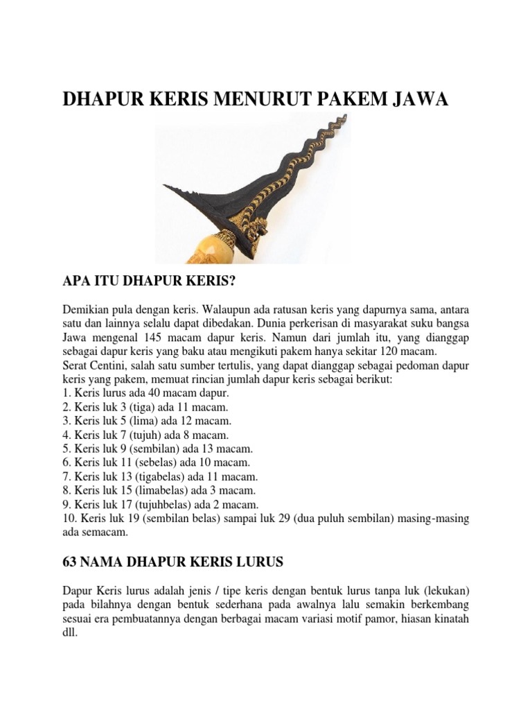 Dhapur Keris Menurut Pakem Jawa | PDF