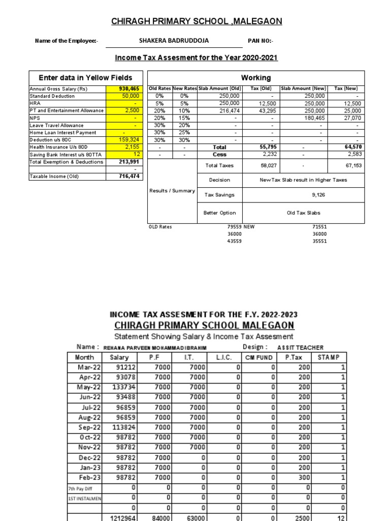 Income Tax Calculation Chart | PDF | Tax Refund | Loans