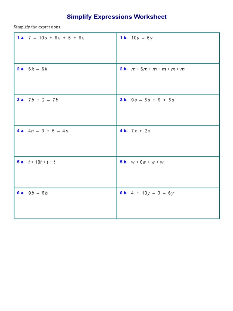 Simplify Expressions Worksheet 2 | PDF