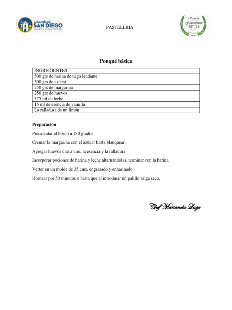 Receta de Ponqué Básico Casero | PDF
