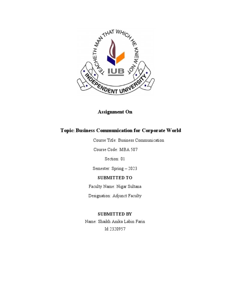 MBA 507 Section 1 Assignment | PDF | Communication | Business