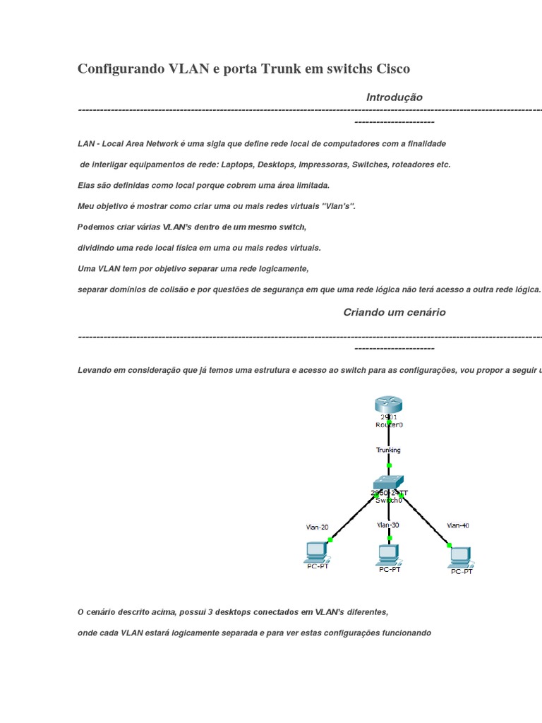 Configurando VLAN e Porta Trunk em Switchs Cisco | PDF | Rede de computadores | Comutador de rede