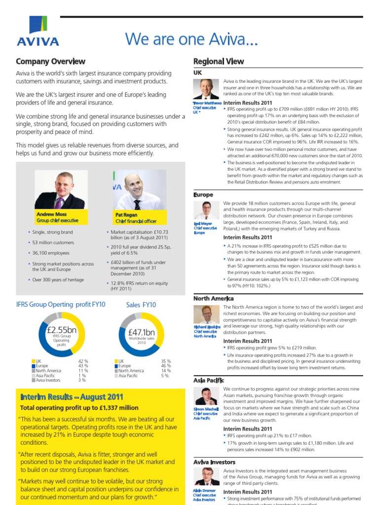 Aviva: Corporate Profile September 2011 | PDF | Investing | Insurance