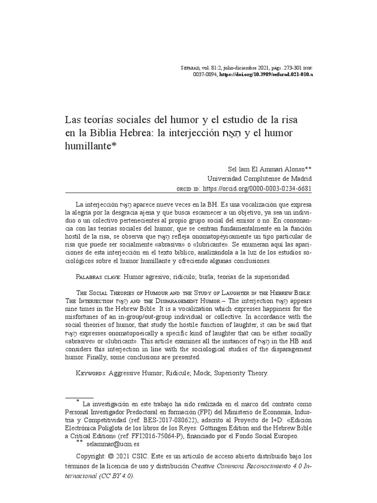 Las Teorías Sociales Del Humor y El Estudio de La Risa en La Biblia ...