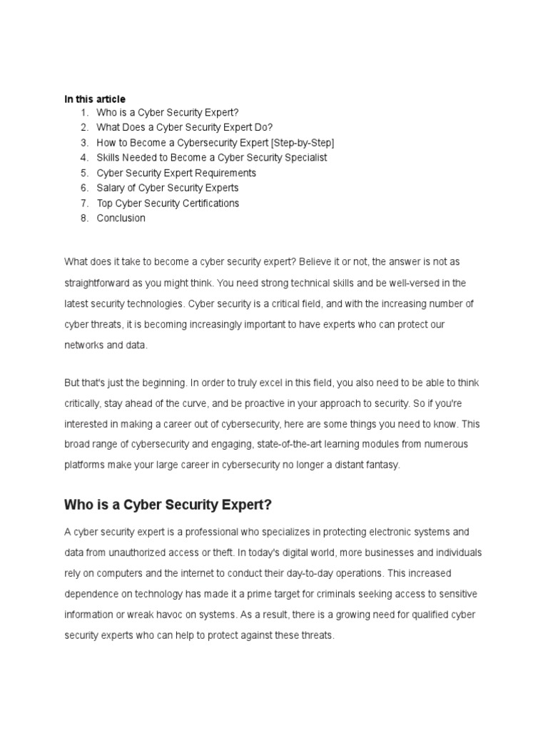 How To Become A Cyber Security Expert - Ultimate Roadmap | PDF ...