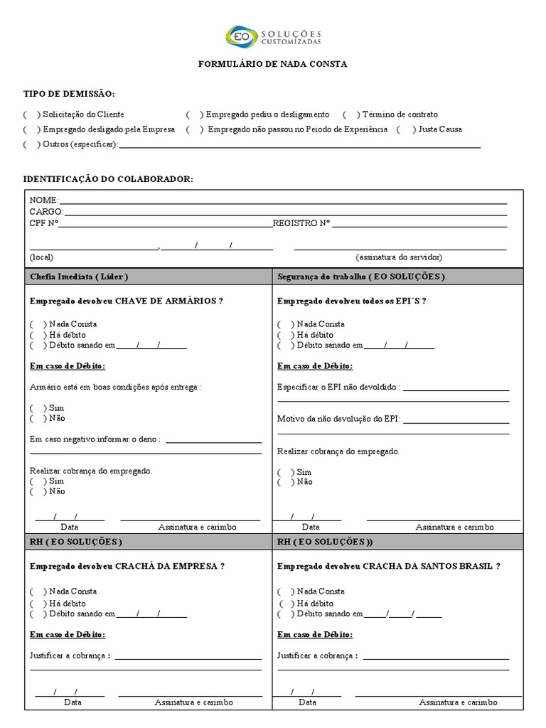 Formulário Nada Consta | PDF | Business