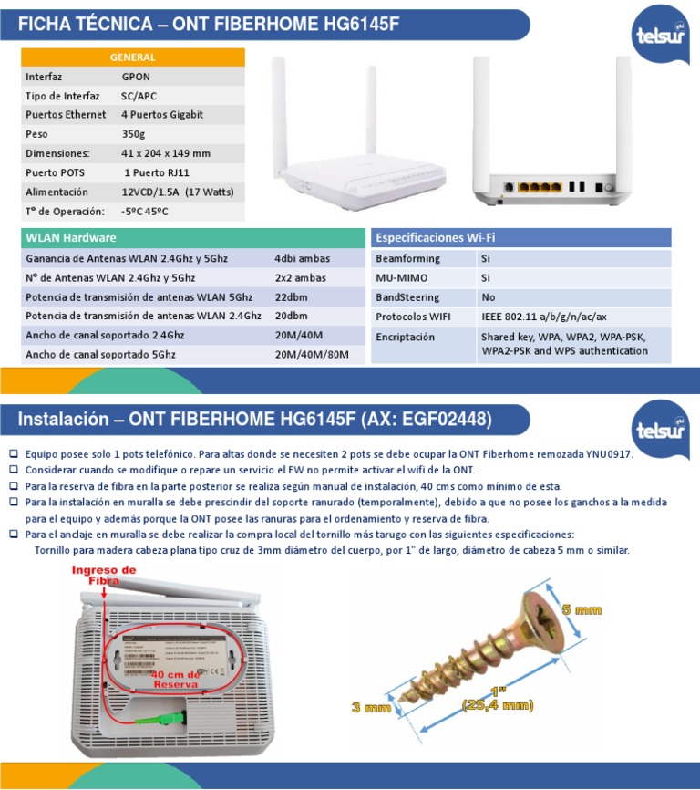 Ficha Técnica ONT FH HG6145F | PDF | Hogar, jardinería y bricolaje ...