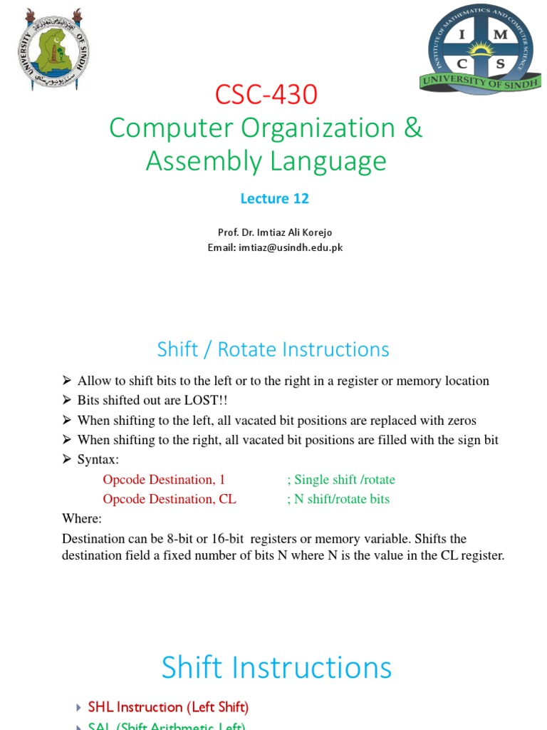 Lecture 12 | PDF | Assembly Language | Computer Hardware