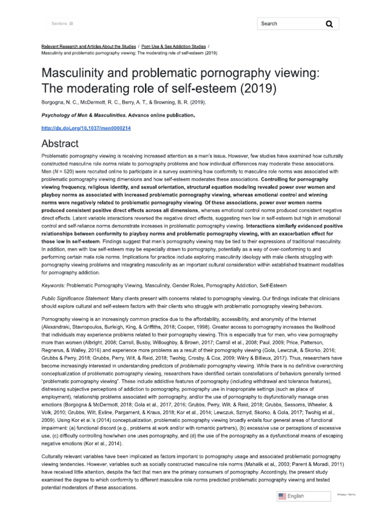 Masculinity and Problematic Pornography Viewing - The Moderating Role of Self-Esteem | PDF