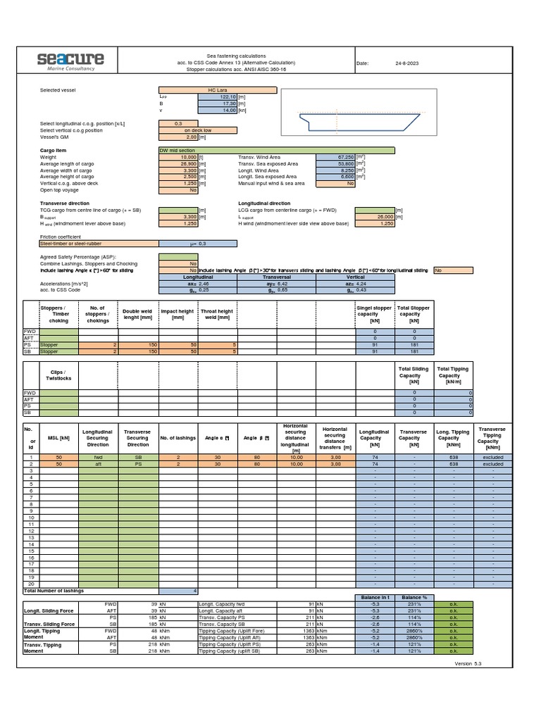 2.1 Lashing Calculation DW Mid Section (Deck) | PDF | Mechanical ...