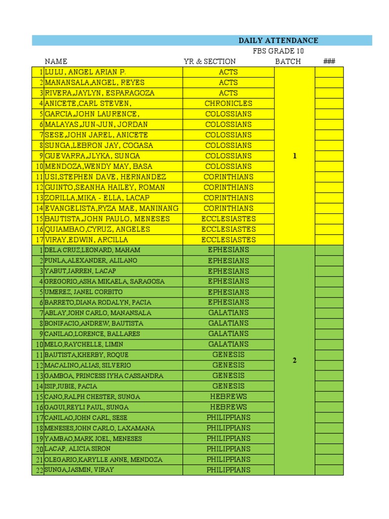 FBS Grade 10 E-Attendance Sheet | PDF | Christian Texts | Ancient ...