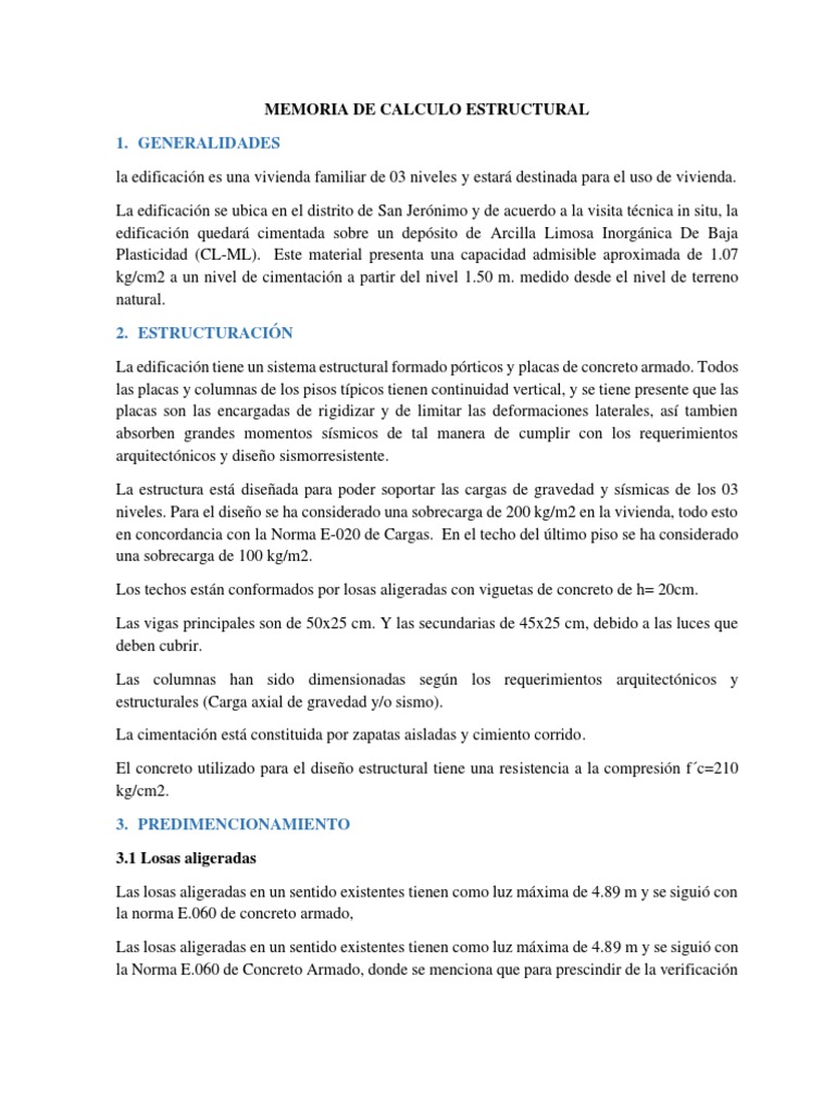 Cálculo Estructural de Vivienda en San Jerónimo | PDF | Fundación ...