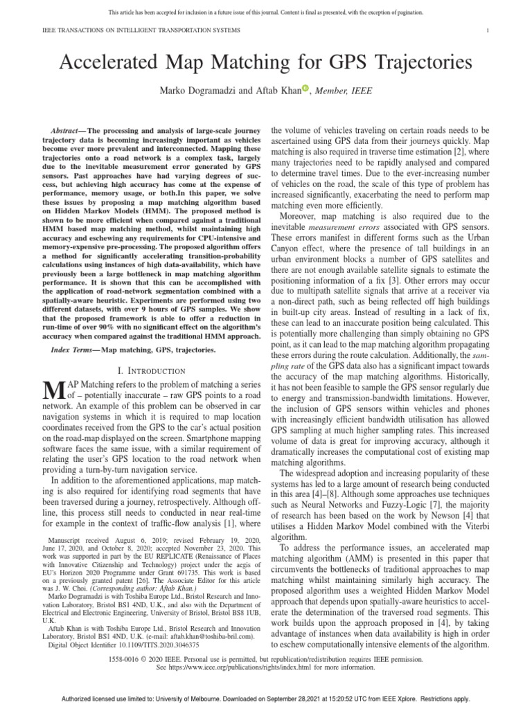 Accelerated Map Matching For GPS Trajectories | PDF | Global Positioning System | Markov Chain
