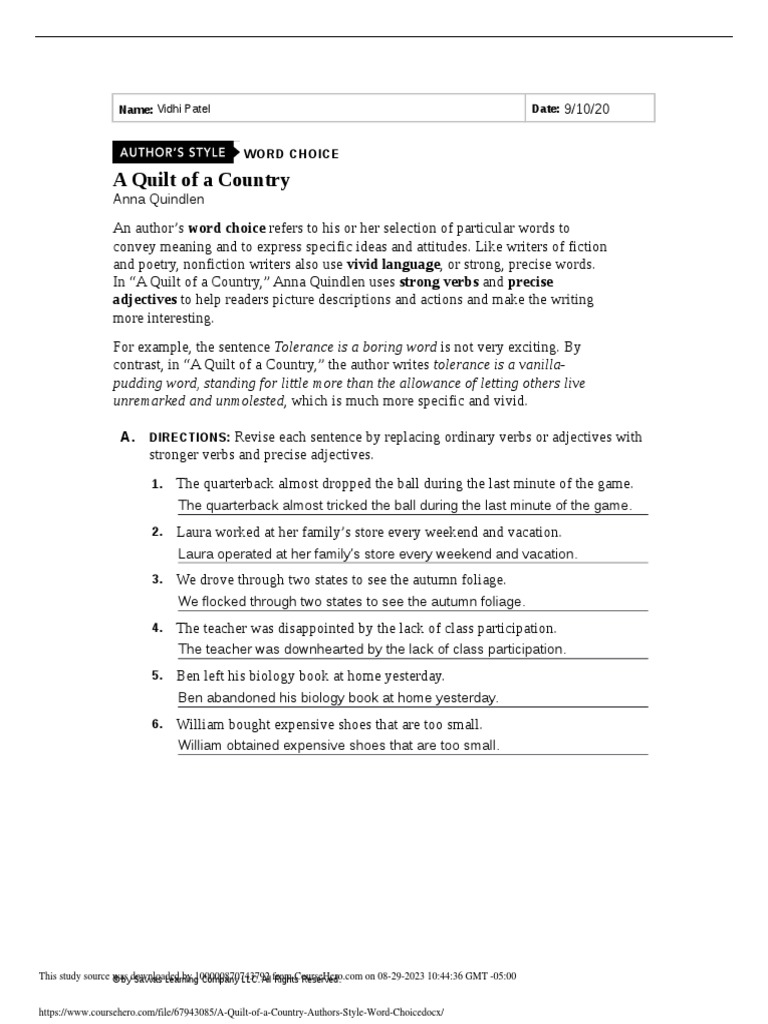 A Quilt of A Country Author S Style Word Choice | PDF | Language ...