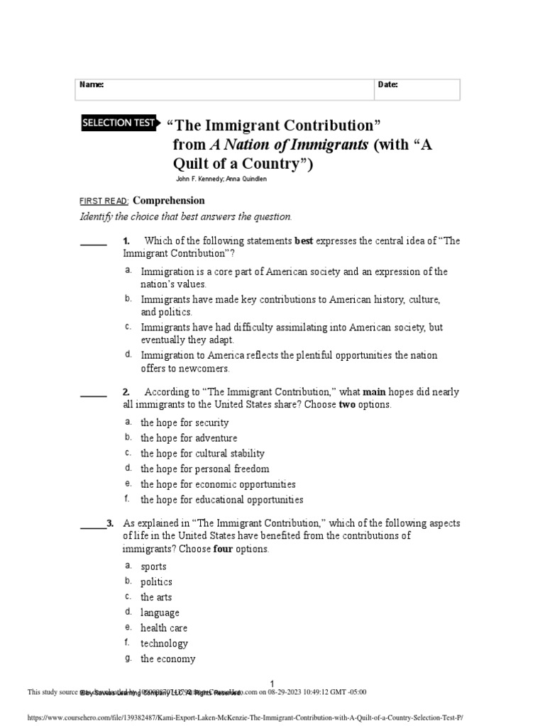 Kami Export Laken McKenzie The Immigrant Contribution With A Quilt of A ...