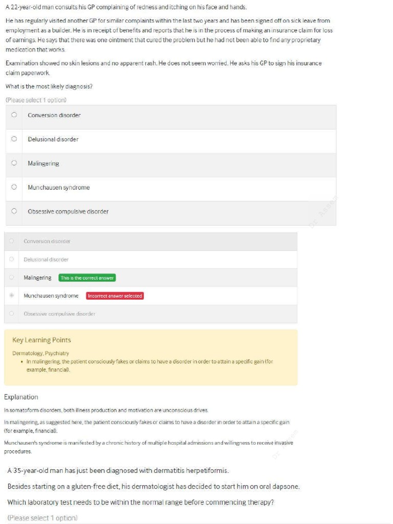 MRCP - PART ONE - OnExamination 2020 - Dermatology | PDF