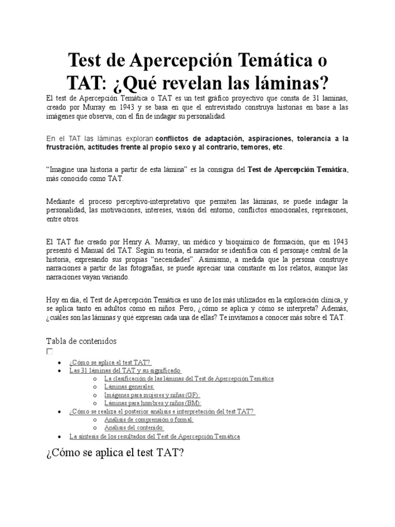 Test de Apercepción Temática o TAT | PDF | Realidad