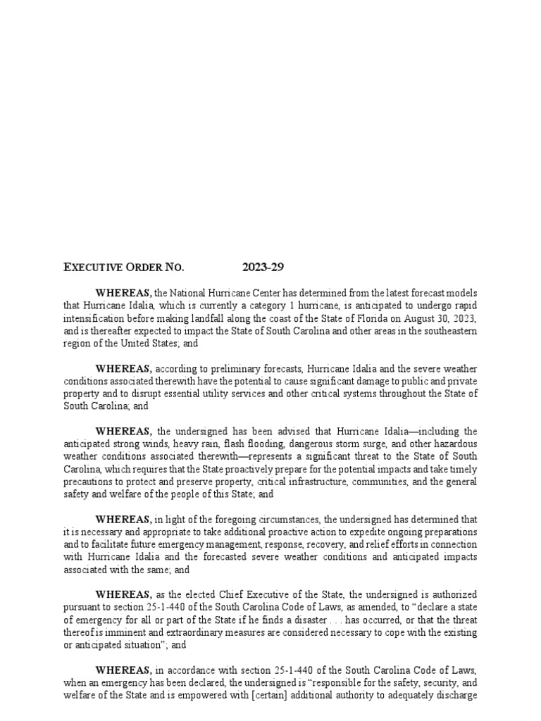 South Carolina State of Emergency | PDF | State Of Emergency | Tropical ...