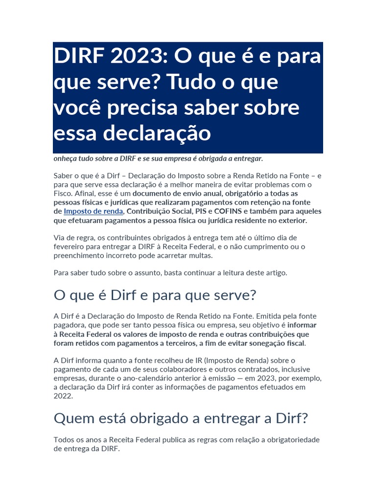 Dirf | PDF | Imposto de Renda | Impostos