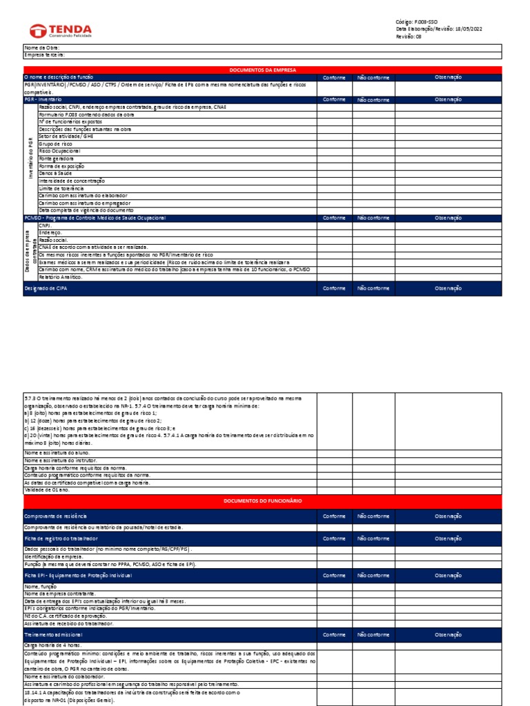 F.003-SSO_v03 - Check_list_de_verificao_de_documentacão - Maio-2022 | PDF