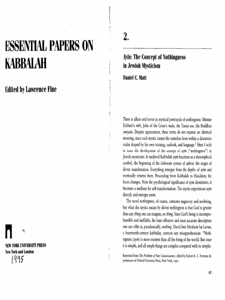 Ayin - Concept of Nothingness - in Essential Papers On Kabbalah | PDF ...