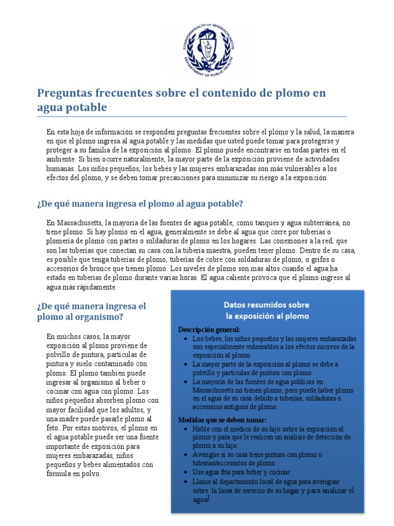 Lead in Drinking Water Faq 2016 Spanish | PDF | Dirigir | Agua