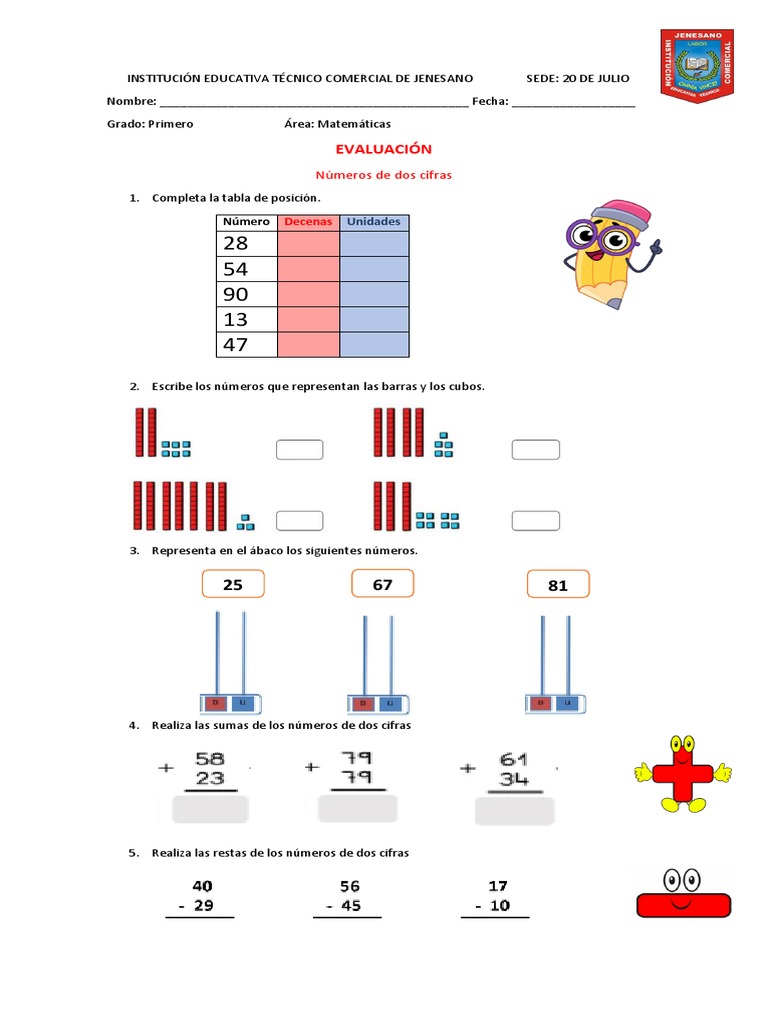 Evaluacion de Matematicas 2 Cifras | PDF