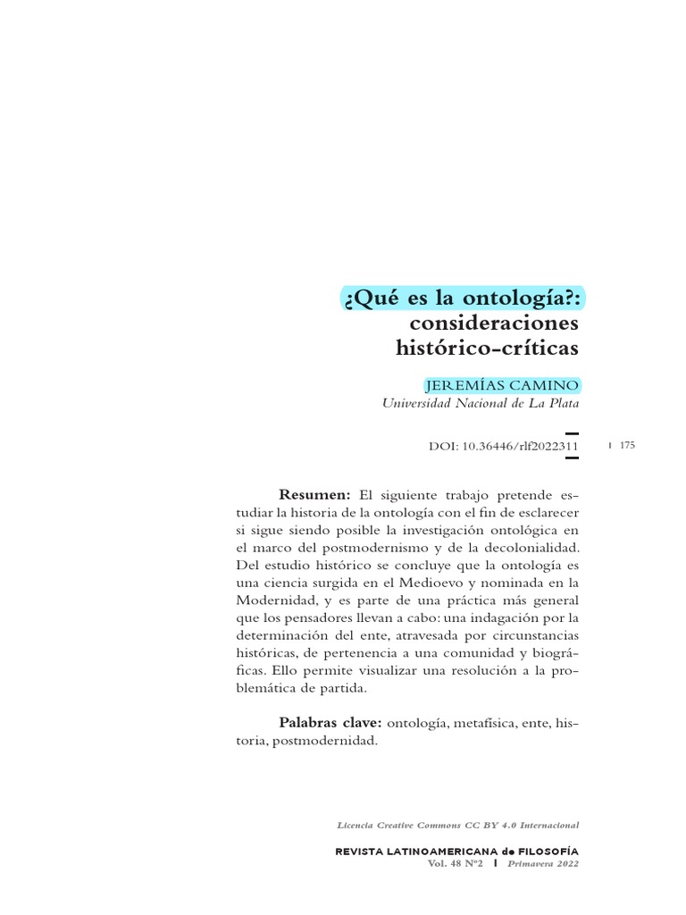 Camino, Jeremias - Que Es La Ontologia | PDF
