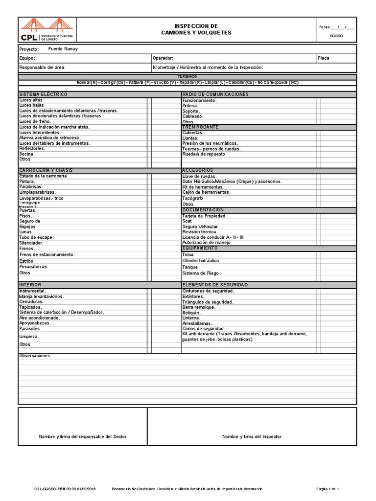 Check List de Camiones y Volquetes | PDF | Camión | Vehículo de motor