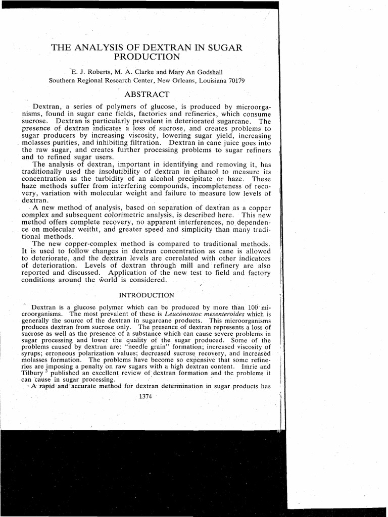 1983 Roberts The Analysis of Dextran in Sugar Production | PDF ...
