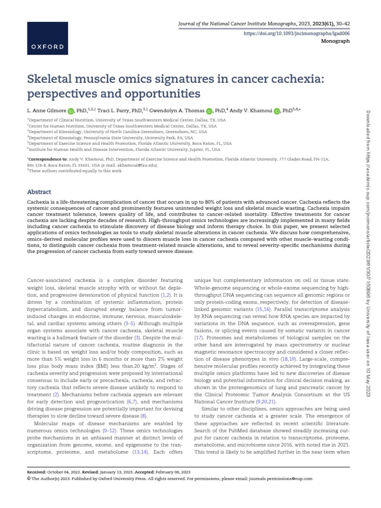 Skeletal muscle omics signatures in cancer cachexia | PDF | Skeletal Muscle | Cancer
