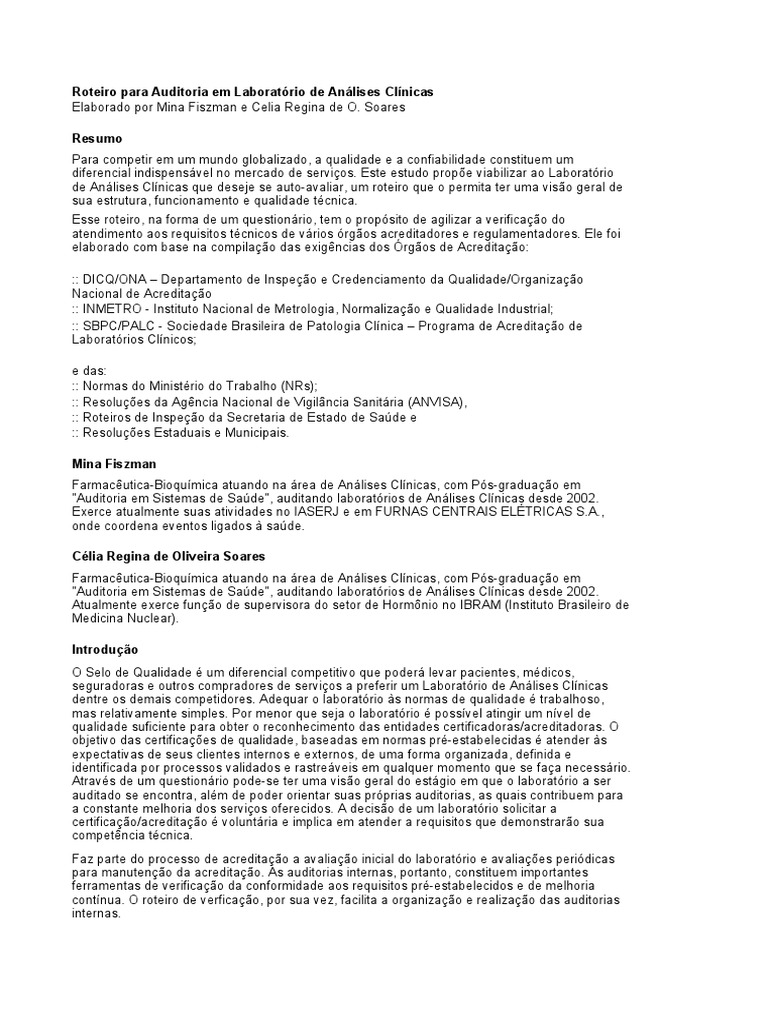 Roteiro Lab | PDF | Qualidade (negócios) | Metrologia