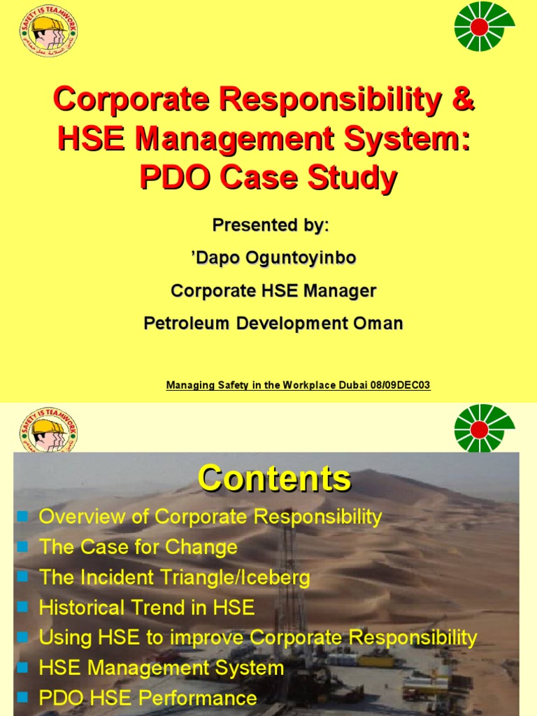 Corporate Responsibility & HSE Management System: PDO Case Study | PDF ...