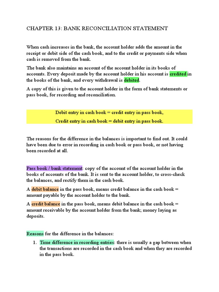 Understanding Bank Reconciliation Statements | PDF | Debits And Credits ...